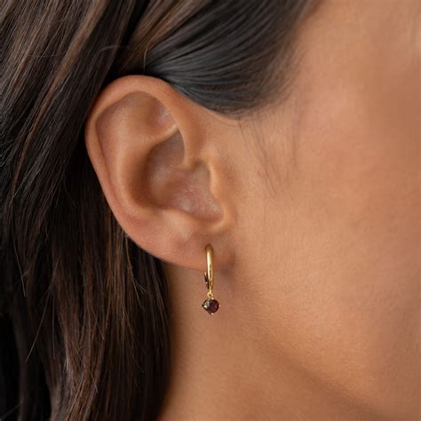 January Birthstone Huggie Earrings Garnet Linjer Jewelry