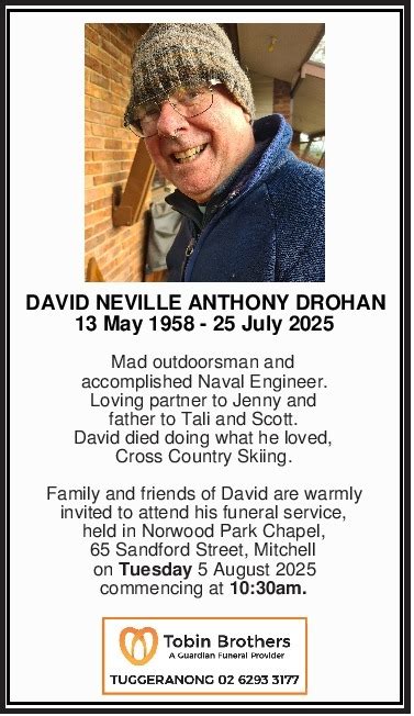 Drohan David Tributes And Funerals The Canberra Times Canberra Act