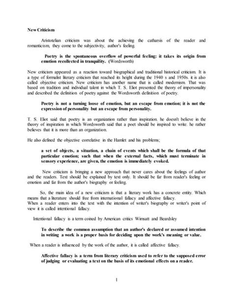 The New Criticism Docx Poetry Books And Literature