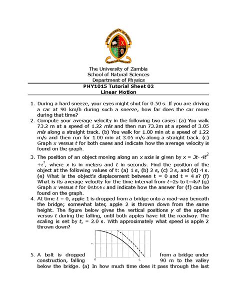 Practice Questions On Linear Motion The University Of Zambia School