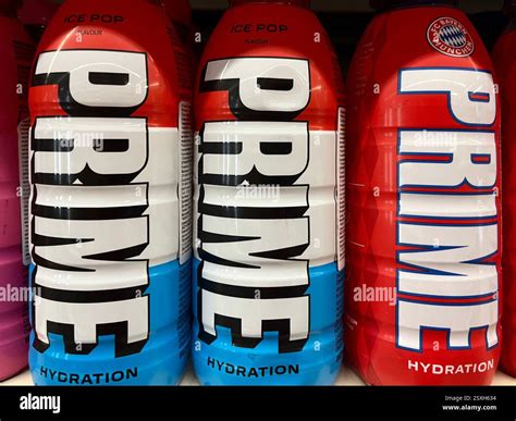 Assorted Prime Hydration Drink Bottles Arranged On A Supermarket Shelf Showing Multiple Flavors