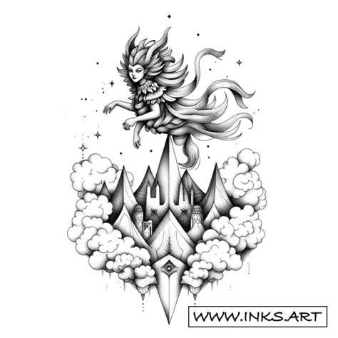 Tattoo Design Paimon And Mondstadt Dotwork Art Style Dotwork