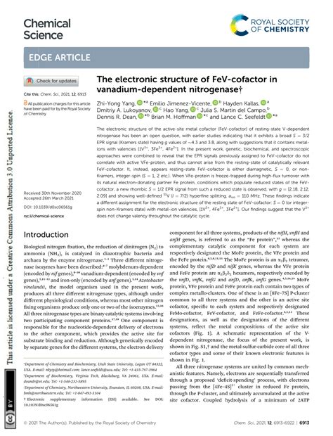 Pdf The Electronic Structure Of Fev Cofactor In Vanadium Dependent