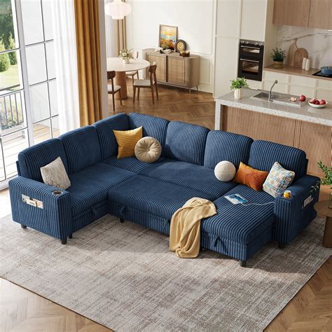 Linsy Home Storage Sectional Sleeper Sofa With Pull Out Bed 7 Seat Modular Sectional Sofa With