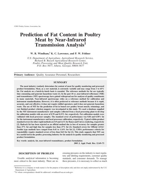 Pdf Prediction Of Fat Content In Poultry Meat By Near Infrared