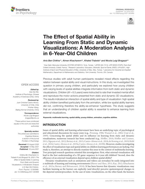 Pdf The Effect Of Spatial Ability In Learning From Static And Dynamic Visualizations A