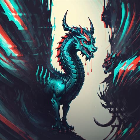 Premium Ai Image Dragon Blue And Red Glitch Effect Art