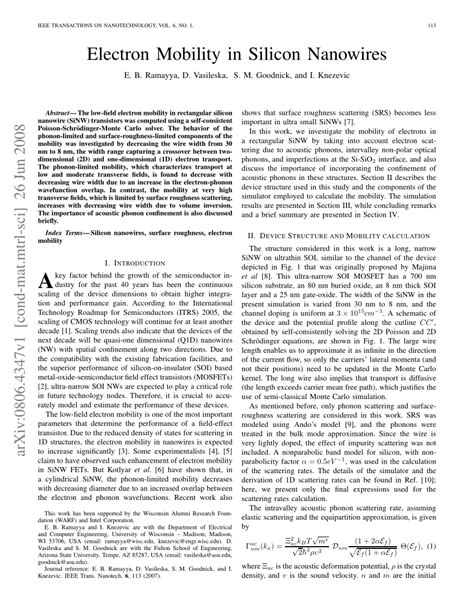 Pdf Electron Mobility In Silicon Nanowires