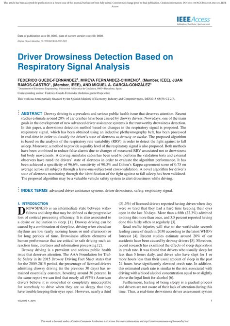 Pdf Driver Drowsiness Detection Based On Respiratory Signal Analysis