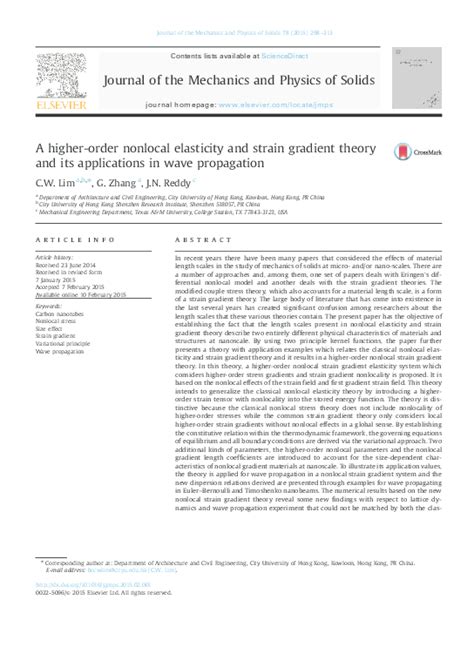 Pdf A Higher Order Nonlocal Elasticity And Strain Gradient Theory And