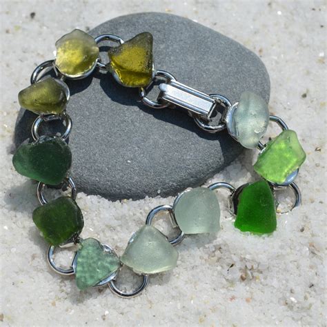 Surf Tumbled Sea Glass In A Variety Of Colors On A Bracelet 3 Size