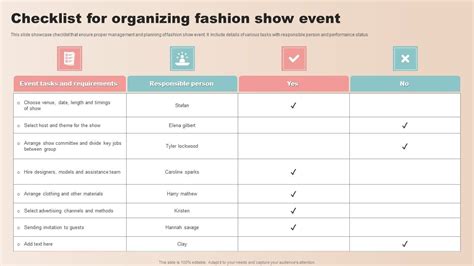 Checklist For Organizing Fashion Show Event Template Pdf