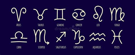 Vector Set Of Zodiac Signs Symbols 12 Signs With Inscriptions On The