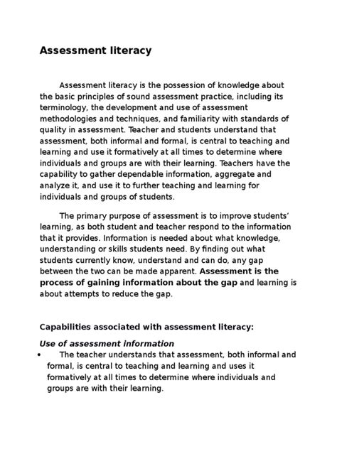Assessment Literacy Process Of Gaining Information About The Gap And