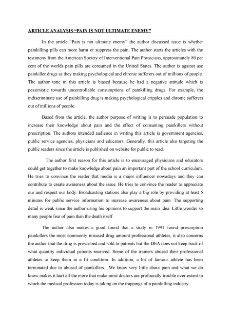Article Analysiselc501 Final Article Analysis “pain Is Not Ultimate