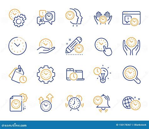 Time Management Line Icons Alarm Clock Timer Plan And Project Deadline Vector Stock Vector