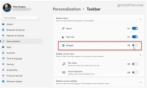 how to remove the widgets button from windows 11 taskbar