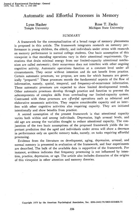 Pdf Automatic And Effortful Processes In Memory