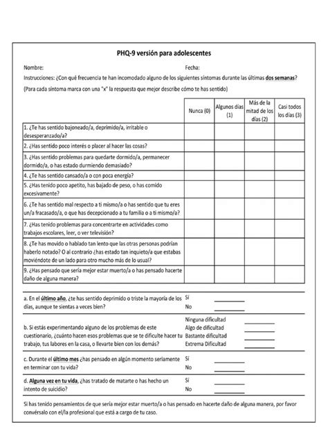 Phq Version Adolescentes Pdf