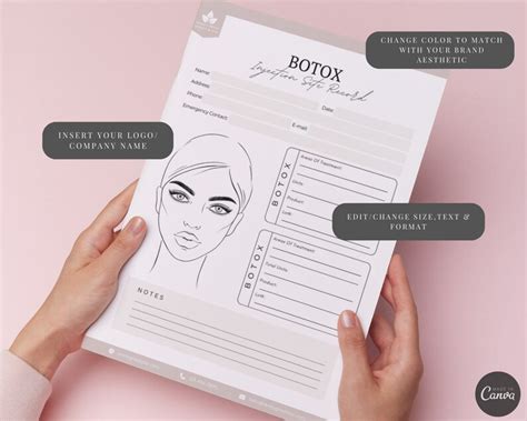 Editable Botox Consent Form Aesthetic Nurse Injection Record Cosmetic Treatment Documentation