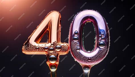 Abstract Number Forty Futuristic Glossy 40 Symbol Water Droplets Black