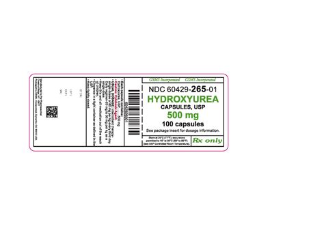 Ndc 60429 265 Hydroxyurea Capsule Oral Label Information Details
