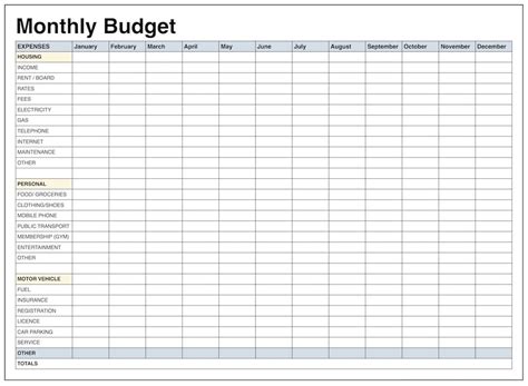 Budget Sheet Printable Free