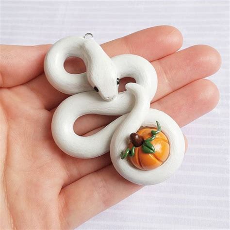Leucistic Ball Python Pendant Handmade Polymer Clay Reptile Jewelry