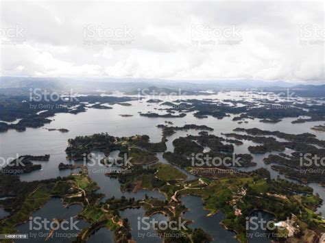 Aerial Panorama Of Artifical Lake Water Reservoir Dam Embalse Penol