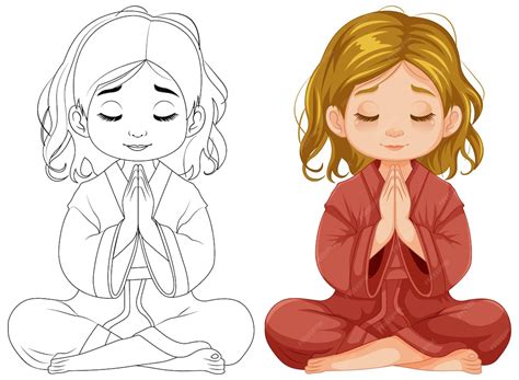Chica Rezando En Meditación Vector Gratuito