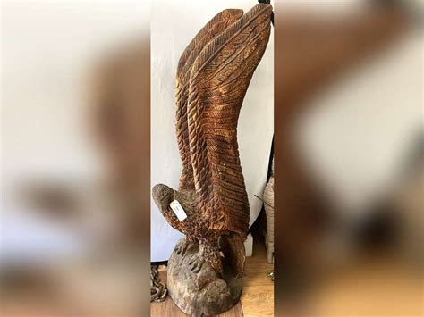 Carved Wooden Eagle The Beak Has Been Chipped Off One Of The Wing