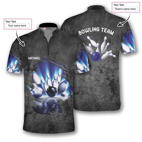 Blue Pins Grey Grunge Pattern Custom Bowling Jerseys For Men Primesty
