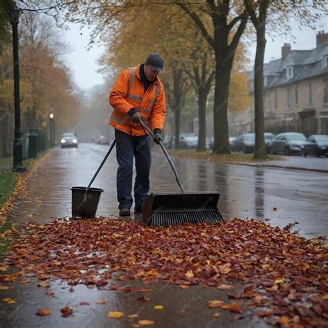 Premium Photo Road Sweeper Worker Cleaning City Market Street With