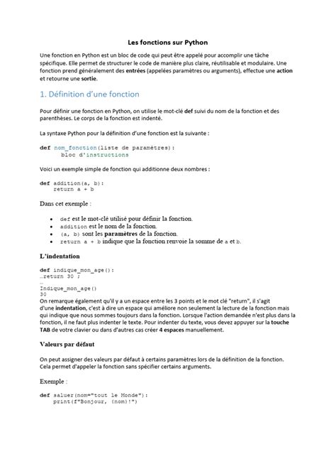 Fonctions Python Guide Complet Pdf Python Langage De