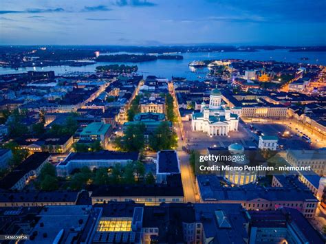 Aerial View Of The Kruununhaka District In Downtown Helsinki At Blue