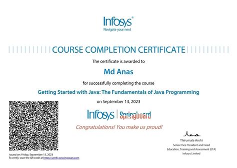 Md Anas On Linkedin Java Certification Codingjourney Infosysspringboard