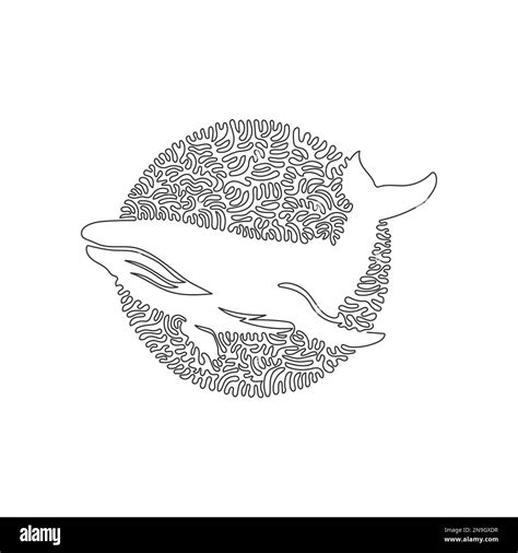 Single Curly Line Drawing Of Adorable Whale Abstract Art Continuous