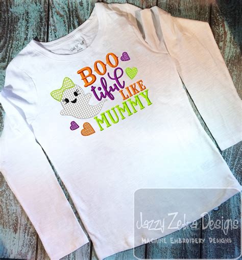 Bootiful Like Mummy Ghost Saying Machine Embroidery Design Jazzy Zebra
