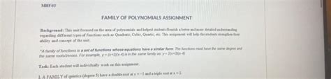 Solved MHF U FAMILY OF POLYNOMIALS ASSIGNMENT Background Chegg Com