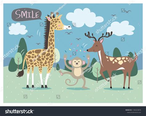 Designing Various Animals That Happy On Stock Vector Royalty Free