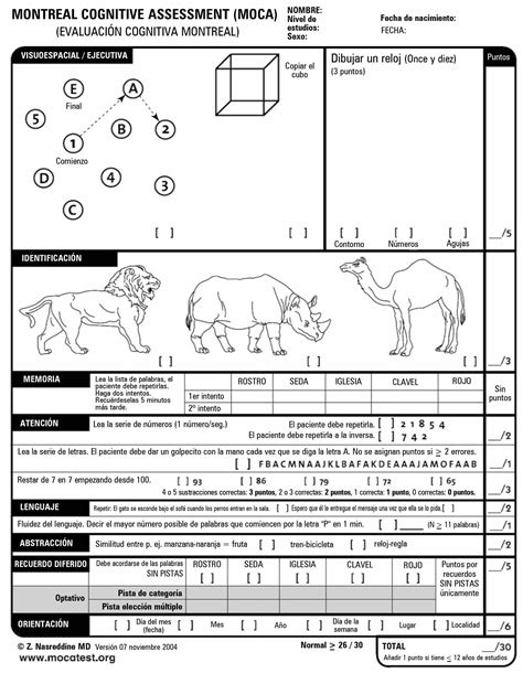 Moca Assessment Pdf Limophil