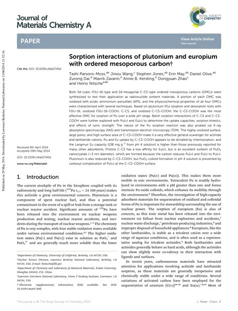 Pdf Sorption Interactions Of Plutonium And Europium With Ordered