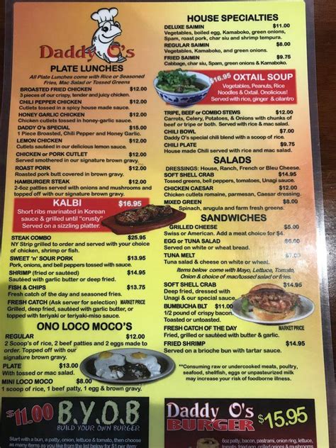 Menu At Daddy Os Restaurant Lihue