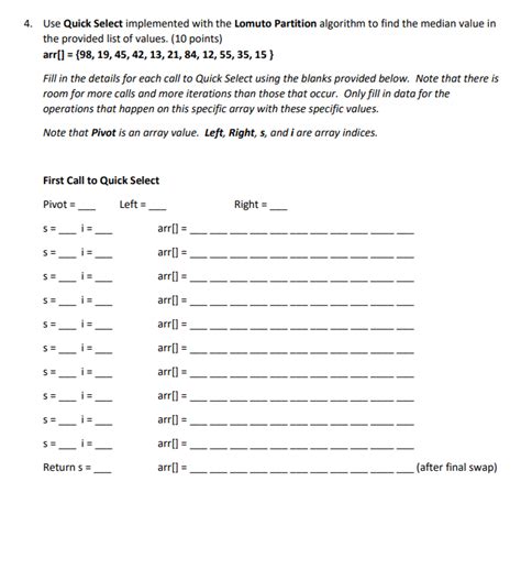 4 Use Quick Select Implemented With The Lomuto