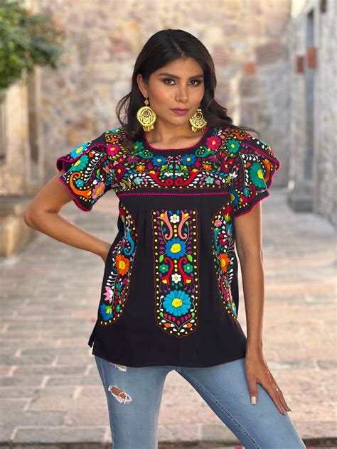 Hand Embroidered Multicolor Blouse Floral Mexican Blouse Mexican