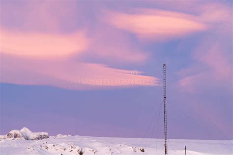 Cloudscape With Rare Nacreous Clouds At Sunset In Antarctica Sky With Mother Of Pearl Clouds