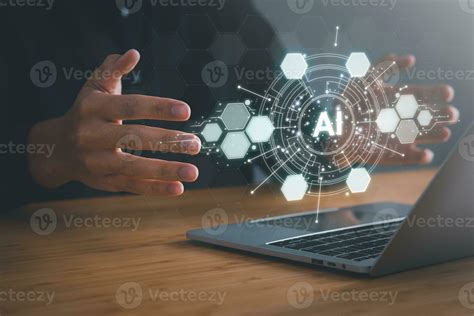 Digital Information Technology Concept Businessman Touching Artificial