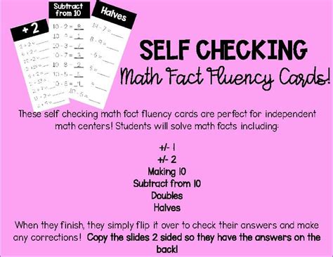 First Grade Basic Math Fact Center Self Checking Fluency Cards Tpt