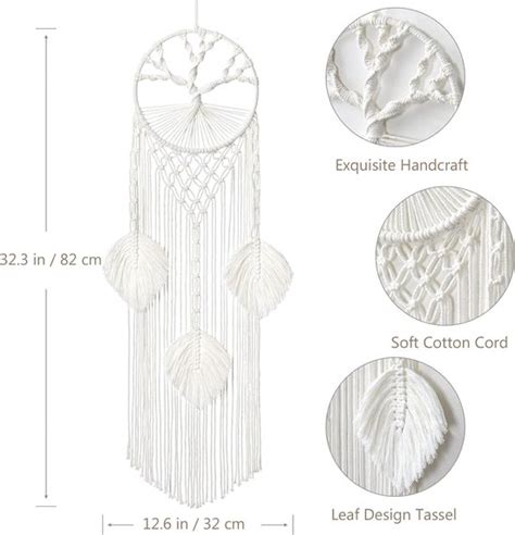 Boom Des Levens Dromenvanger Macramé Wandtapijt Boho Dromenvanger Met Verenblad Bol
