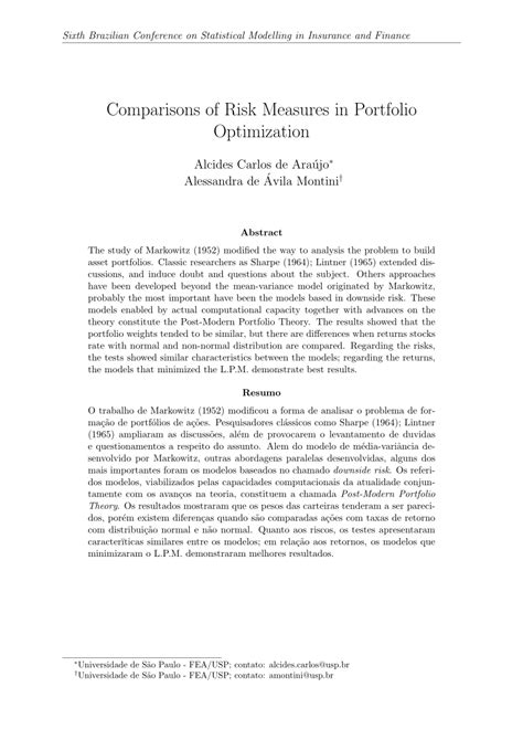 Pdf Comparisons Of Risk Measures In Portfolio Optimization